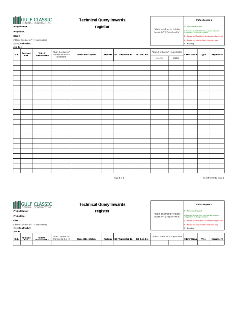 FM 02-02technical Query Inwards Register | PDF | Business
