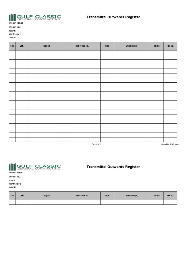 FM 02-03 Transmittal Outwards Register | PDF