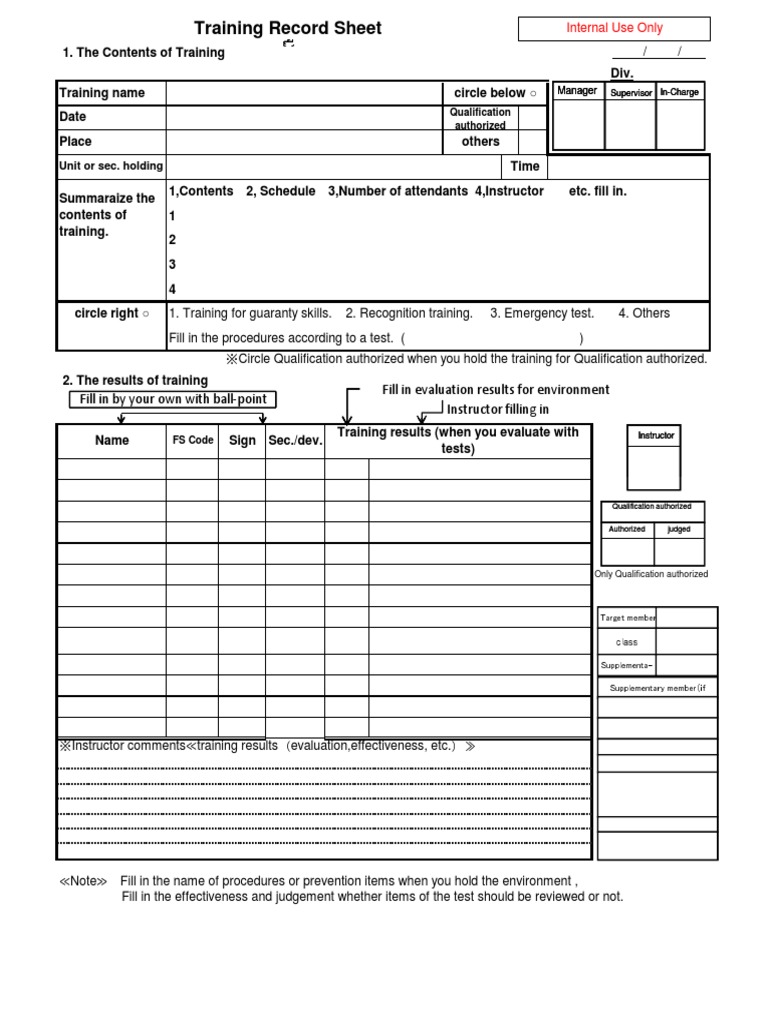 Training Record Sheet Excel Format NEW | PDF | Cognition | Evaluation