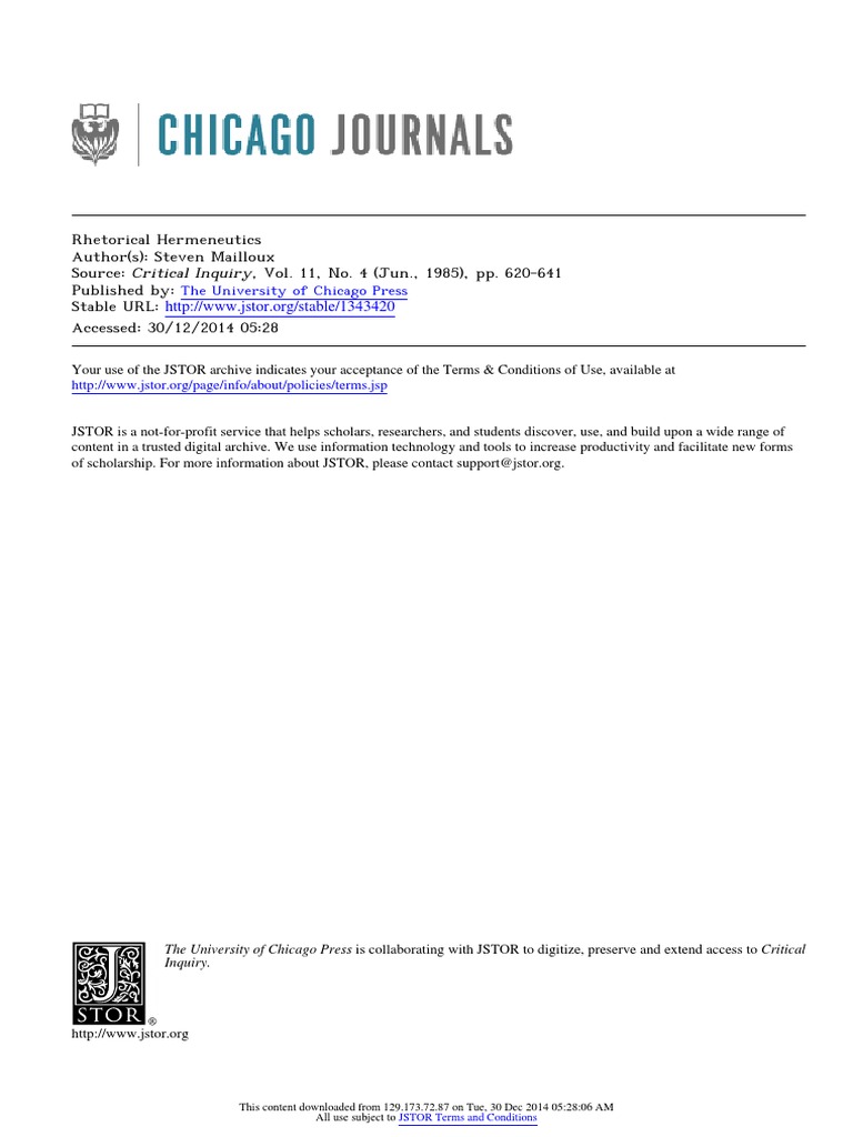Rhetorical Hermeneutics Author(s) : Steven Mailloux Source: Critical ...