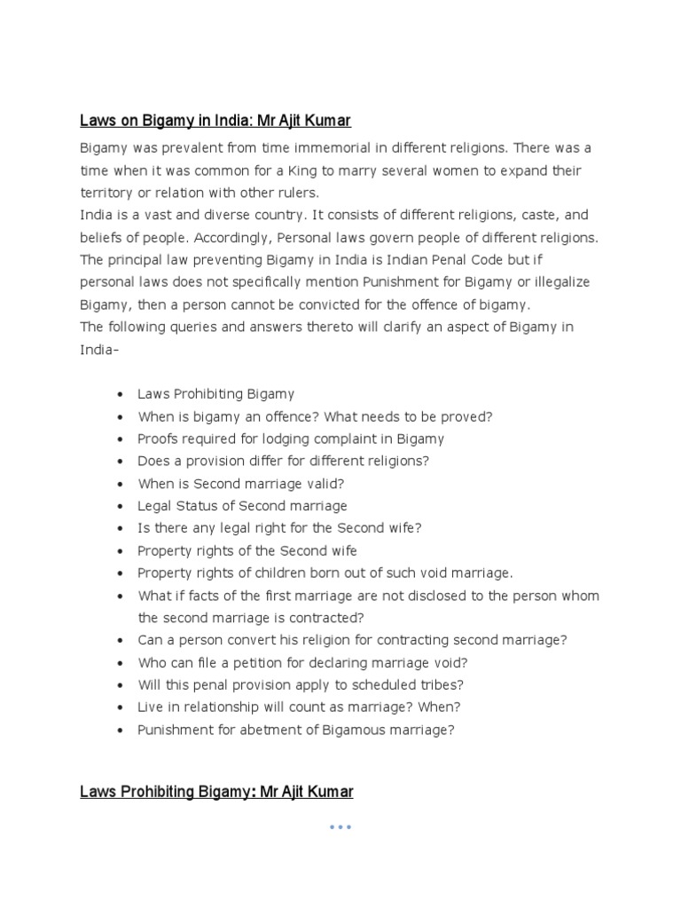 Bigamy Laws and Second Marriage in India | PDF | Polygamy | Marriage