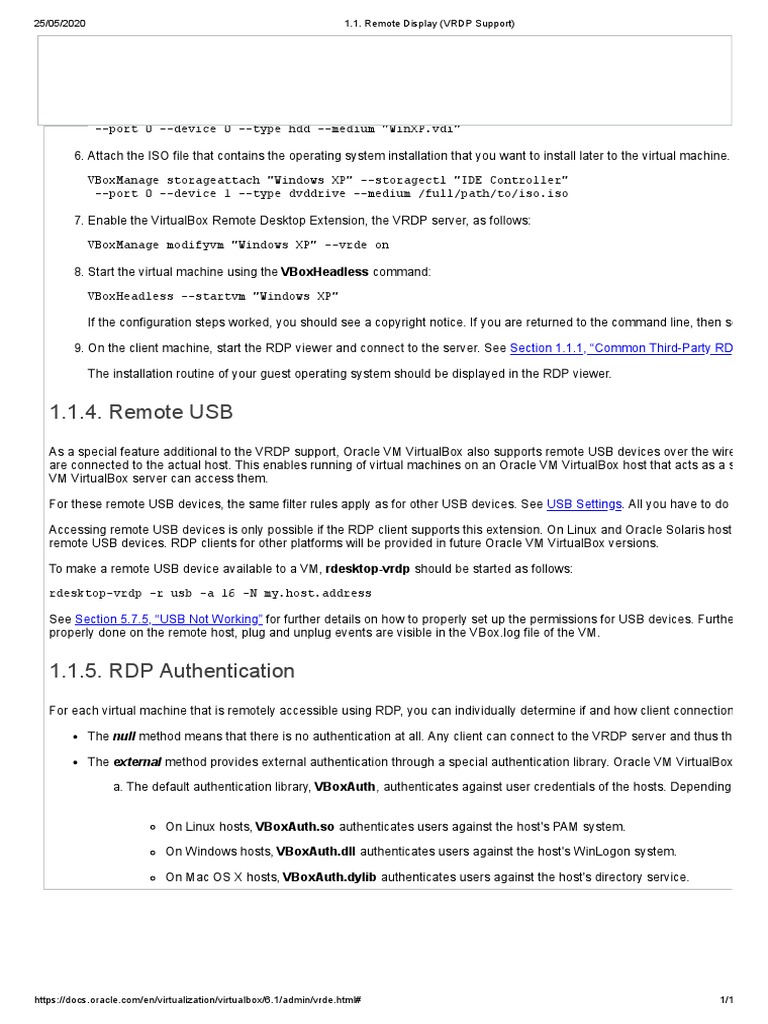 1.1. Remote Display (VRDP Support) 1 | PDF | Virtual Machine | Computer Networking