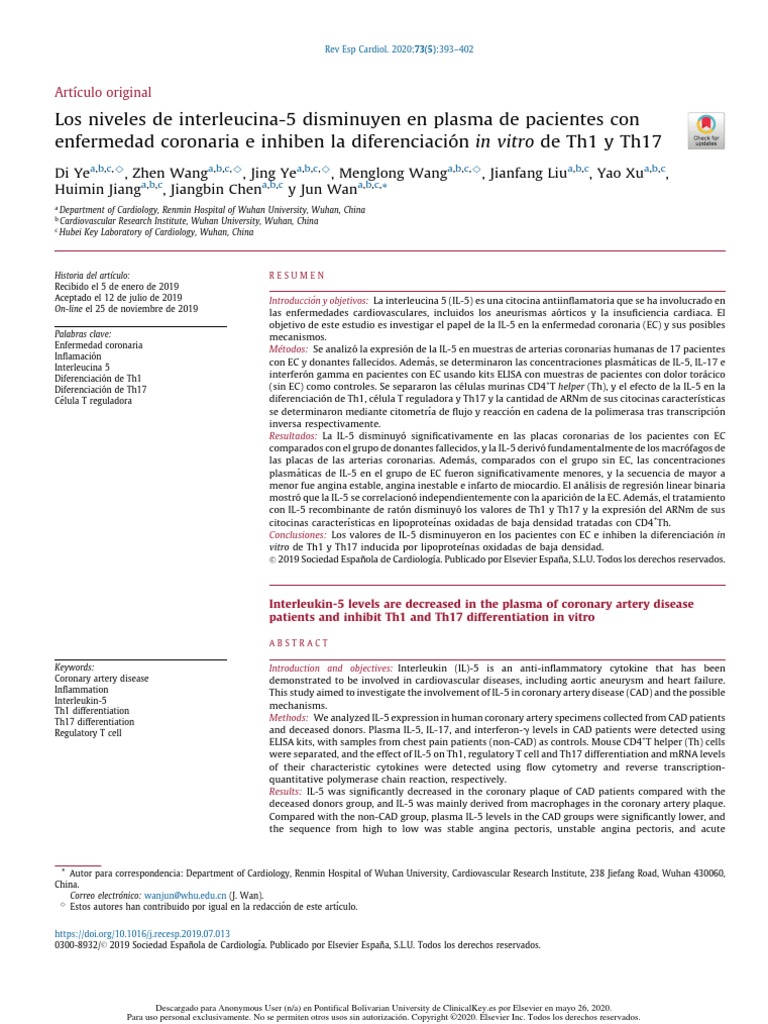 Los Niveles de Interleucina-5 Disminuyen en Plasma de Pacientes Con ...