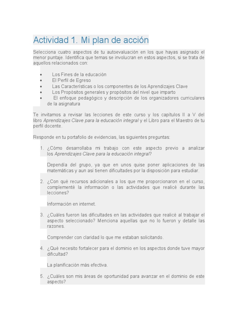Actividad 1 Mi Plan de Acción Lección 10 | PDF