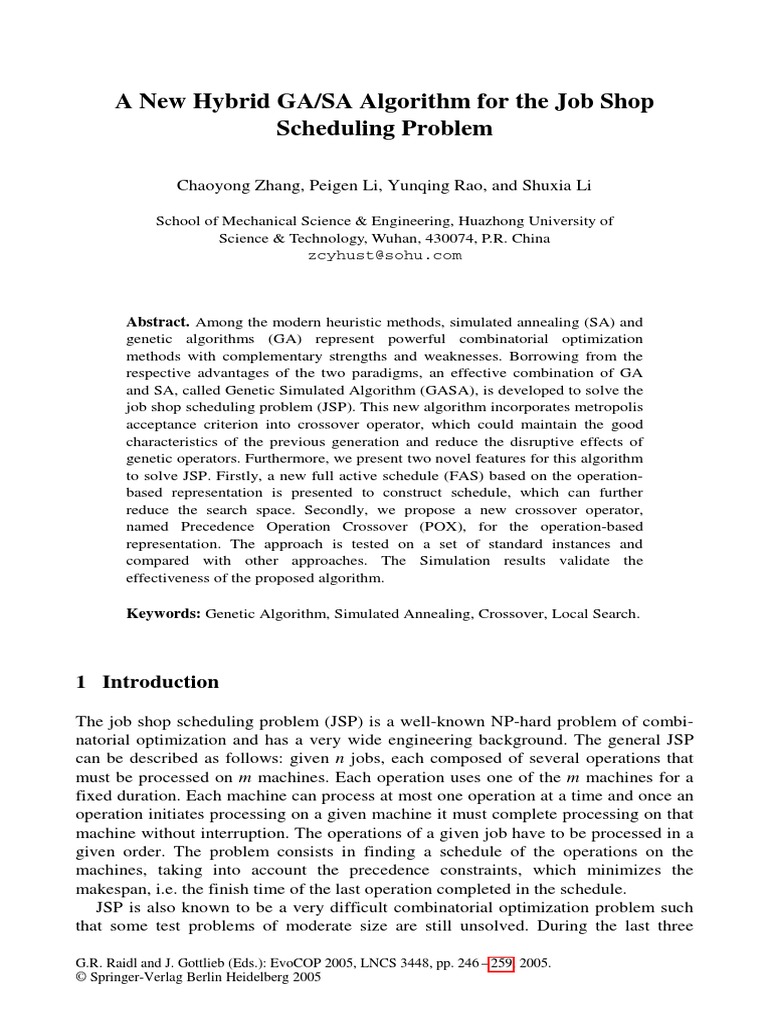 A New Hybrid GA/SA Algorithm For The Job Shop Scheduling Problem | PDF | Genetic Algorithm ...
