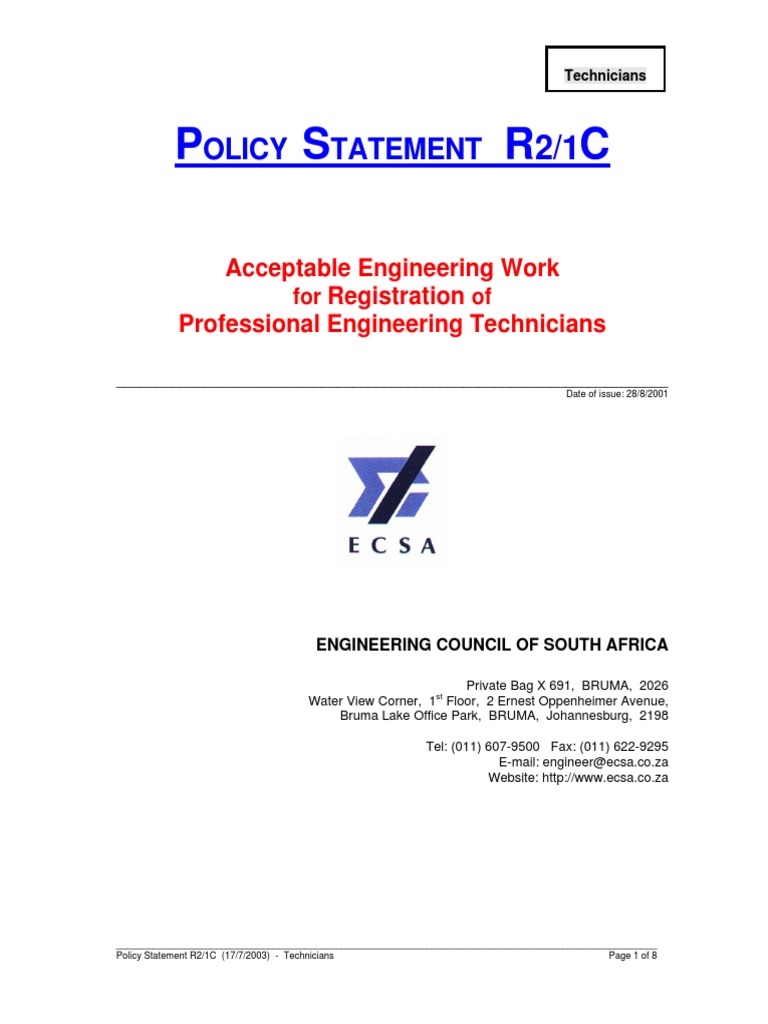 2C ECSA Technician PolicyStatementR2 1C | PDF | Professional ...