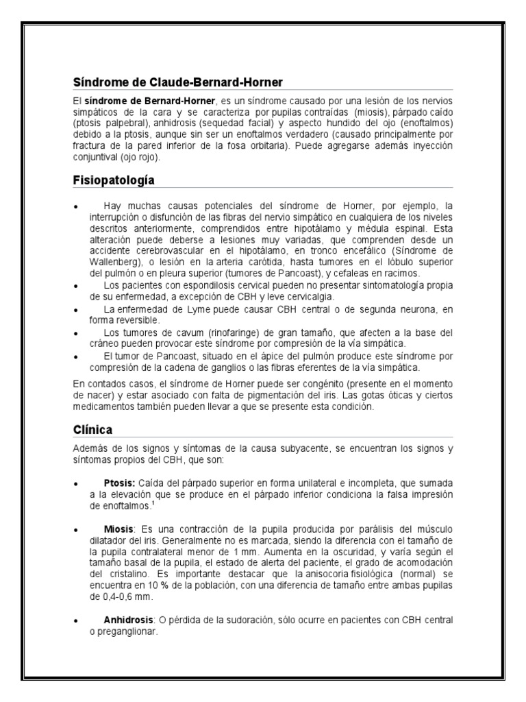 Síndrome de Claude-Bernard-Horner | PDF | Anatomía humana | Medicina