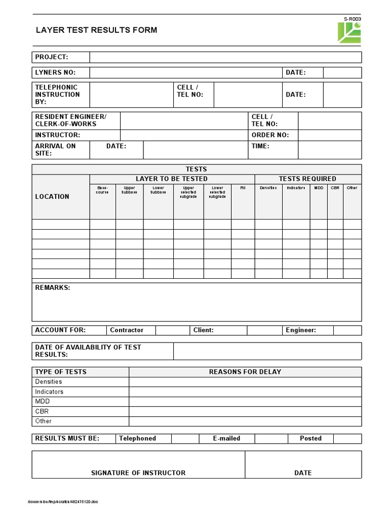 S-R003 Layer Test Result Form | PDF