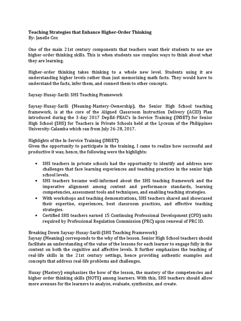 Teaching Strategies That Enhance Higher-Order Thinking | Download Free ...