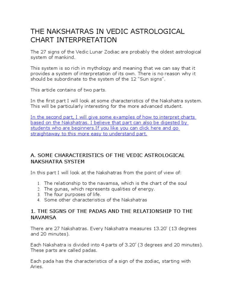 The Nakshatras in Vedic Astrological Chart Interpretation | PDF ...