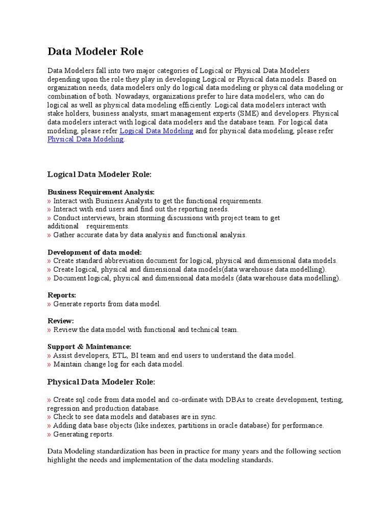 Data Modeler Role | PDF