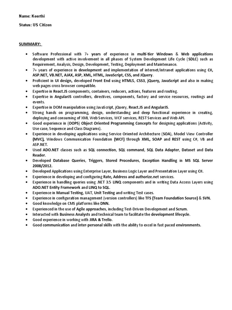 Keerthi - .Net Resume | PDF | Angular Js | Ajax (Programming)