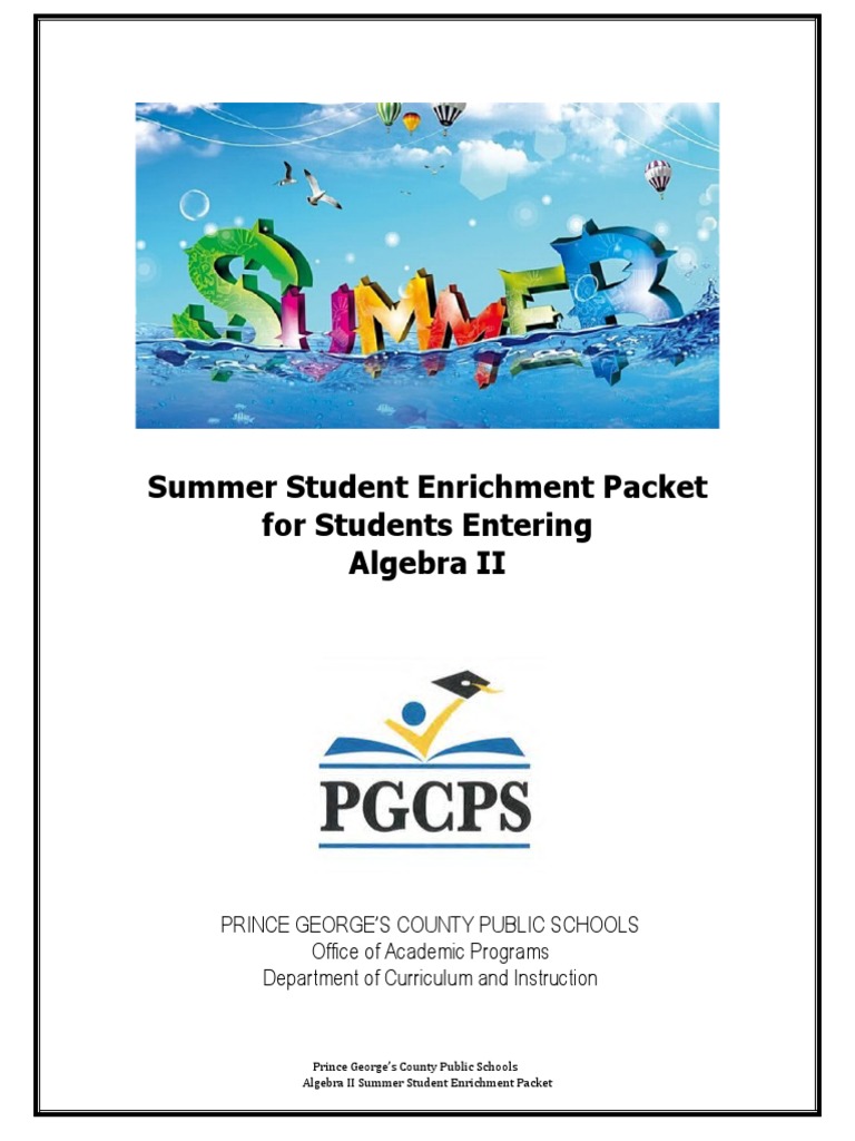 Algebra 2 Summer Student Enrichment Packet | PDF | Quadratic Equation ...