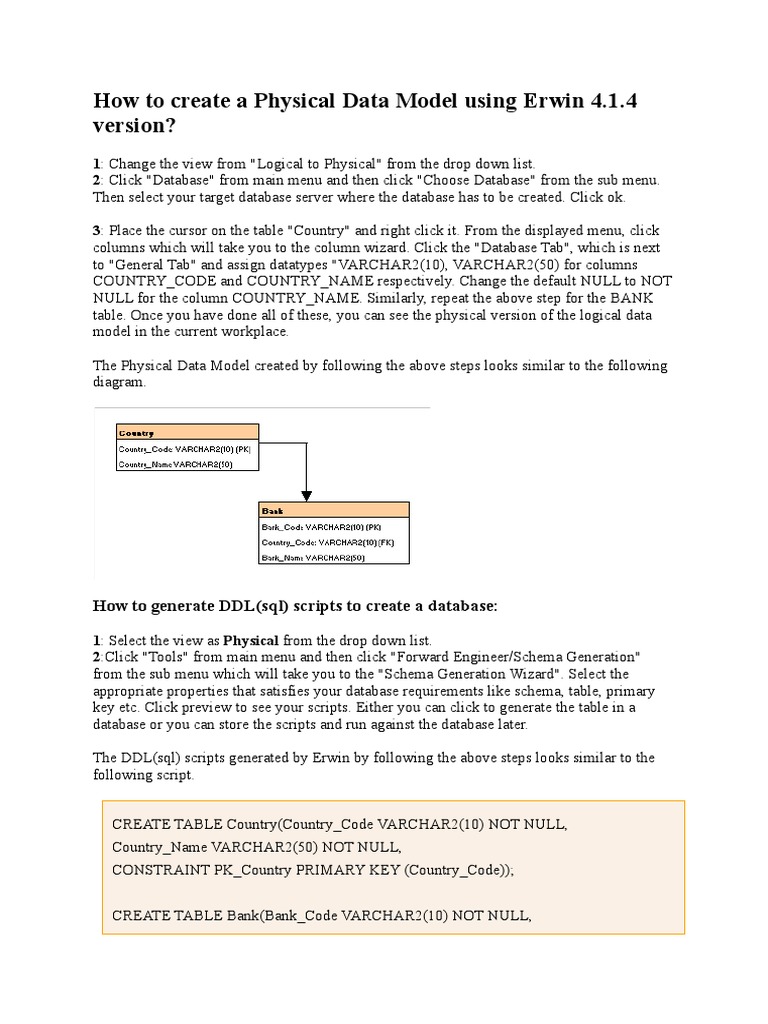 How To Create A Physical Data Model Using Erwin | PDF