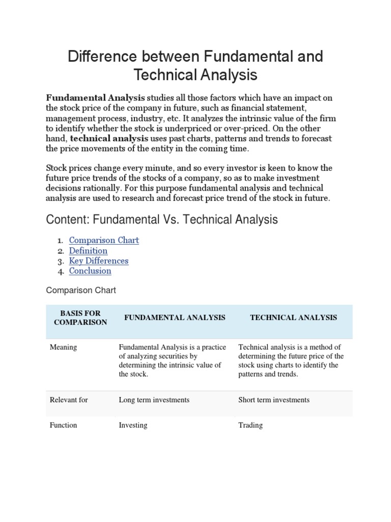 Difference Between Fundamental and Technical Analysis | PDF | Technical ...