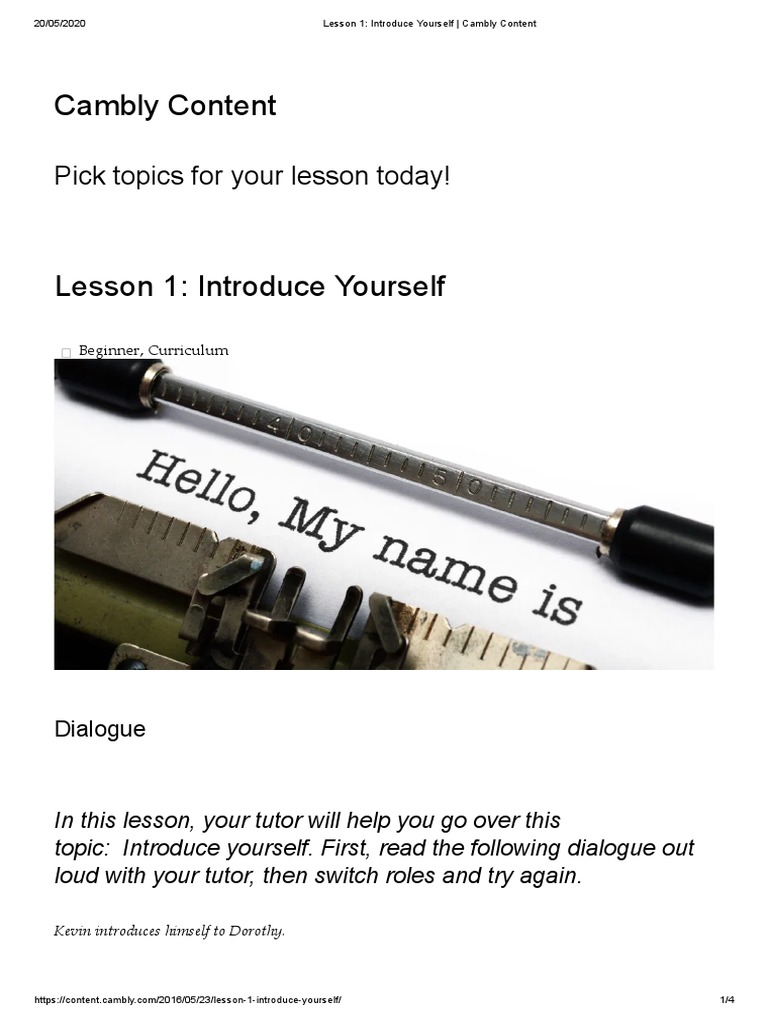 Lesson 1 - Introduce Yourself - Cambly Content | PDF | Vocabulary ...