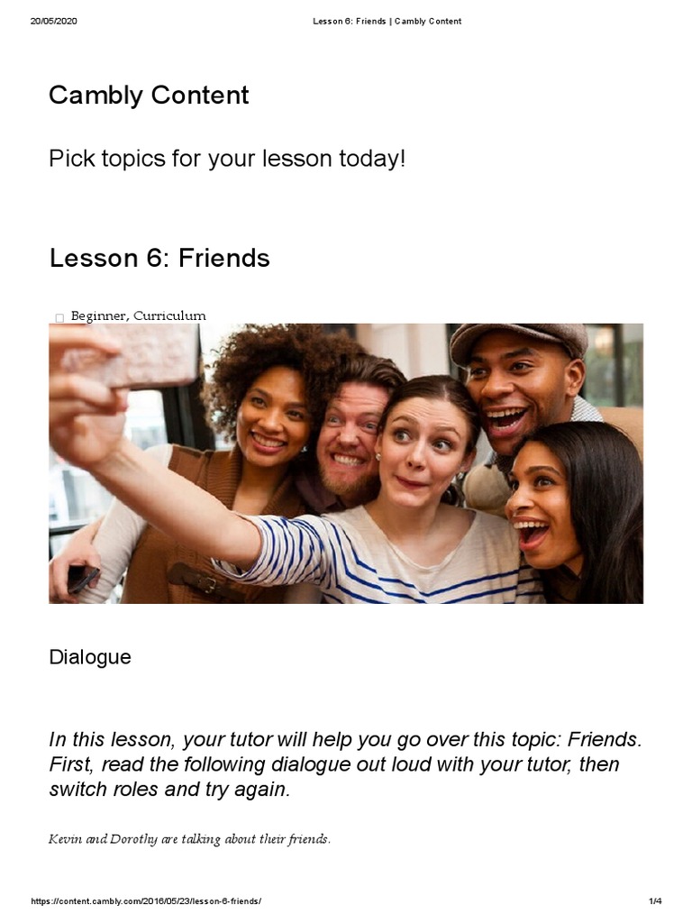 Lesson 6 - Friends - Cambly Content | PDF | Clothing