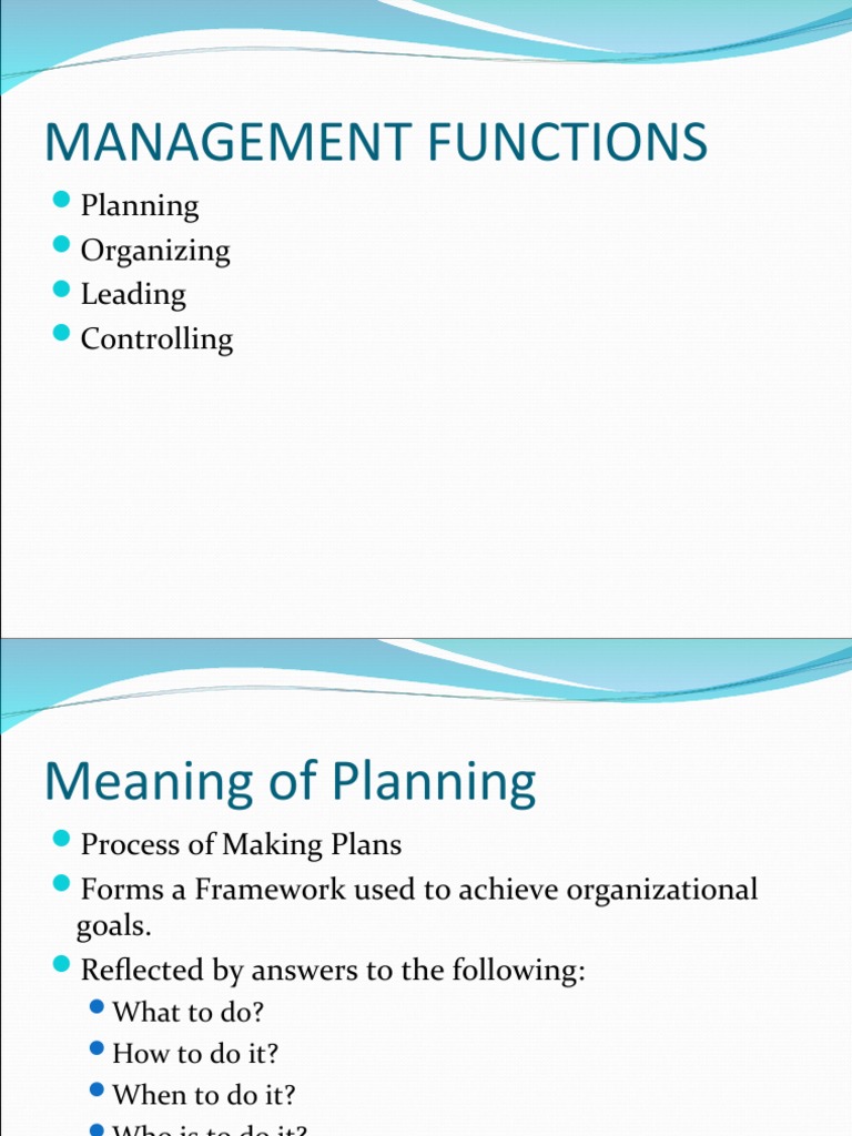 Management Functions: Planning Organizing Leading Controlling | PDF ...