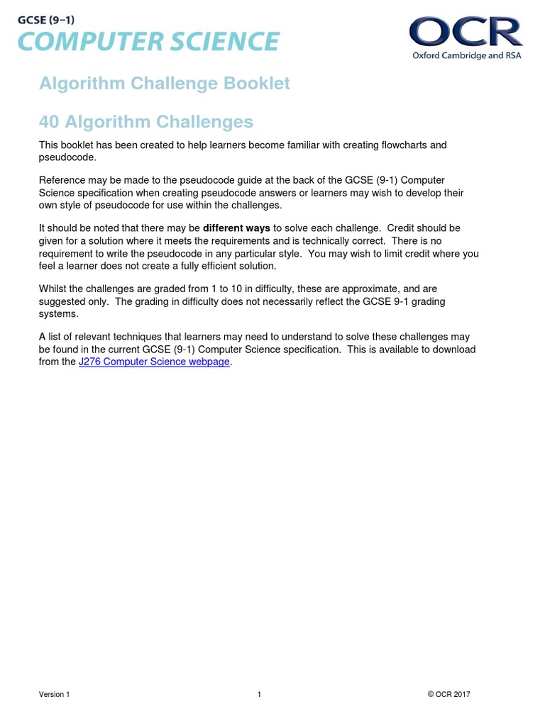 Algorithm Challenge Booklet | PDF | Algorithms | Optical Character Recognition
