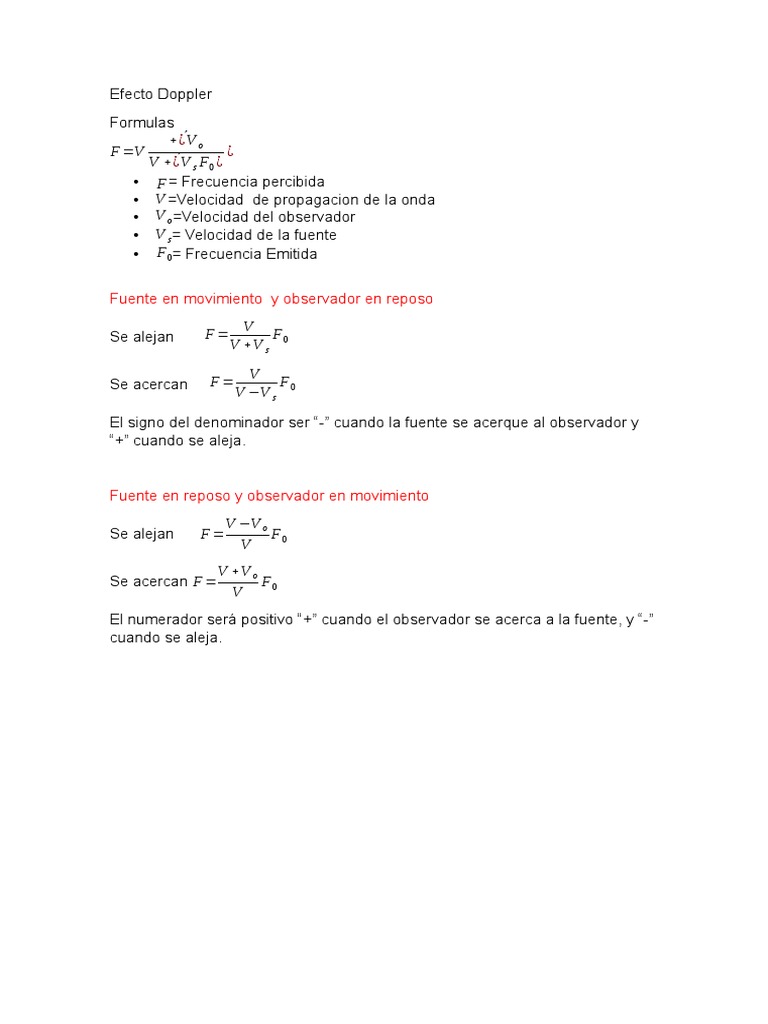 Formulas Efecto Doppler | PDF
