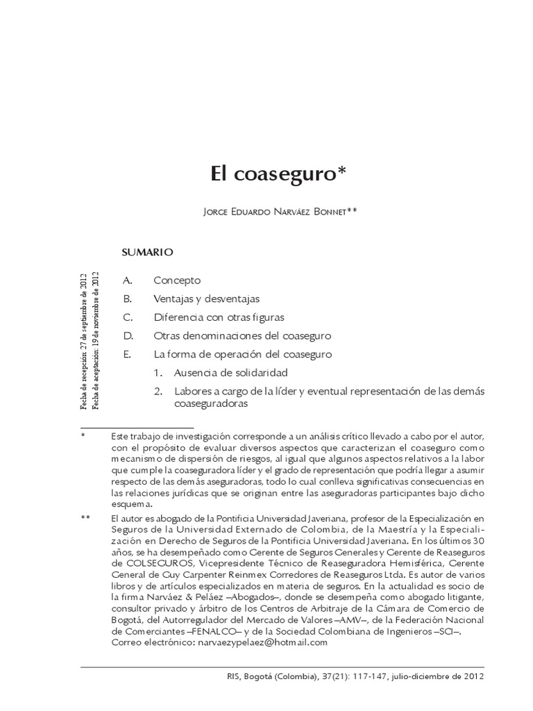 El Coaseguro PDF | PDF | Póliza de seguros | Reaseguro
