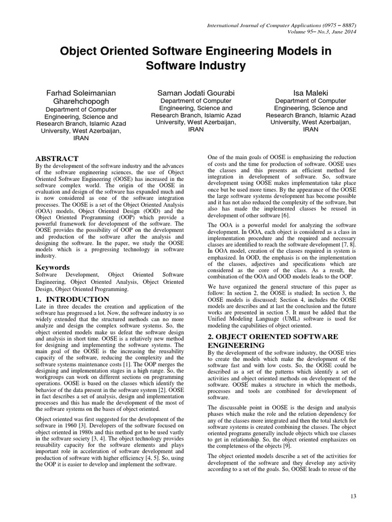 Object Oriented Software Engineering Mod Pdf Pdf Class Computer Programming Object