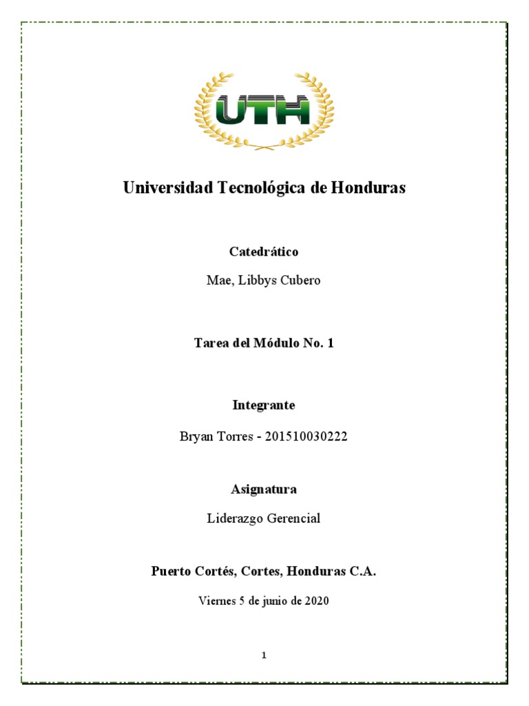 Tarea Del Módulo No. 1 - Liderazgo Gerencial | PDF | Liderazgo | Cognición Tarea Del Módulo No. 1 - Liderazgo Gerencial | PDF | Liderazgo | Cognición