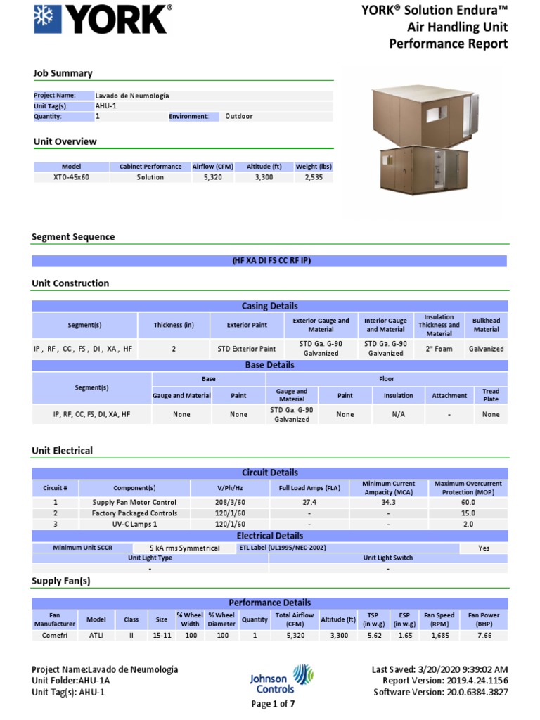 AHU-1. Performance Report | PDF | Electrical Engineering | Manufactured ...