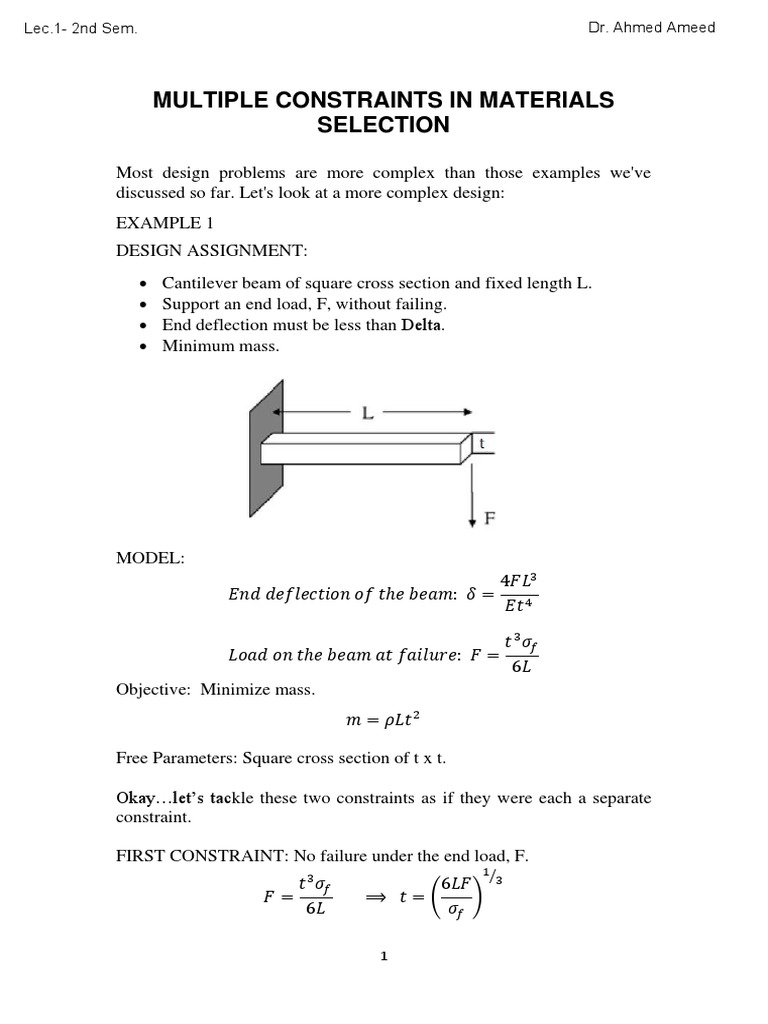 Multiple Constraints in Materials Selection | PDF | Logarithm | Heat ...