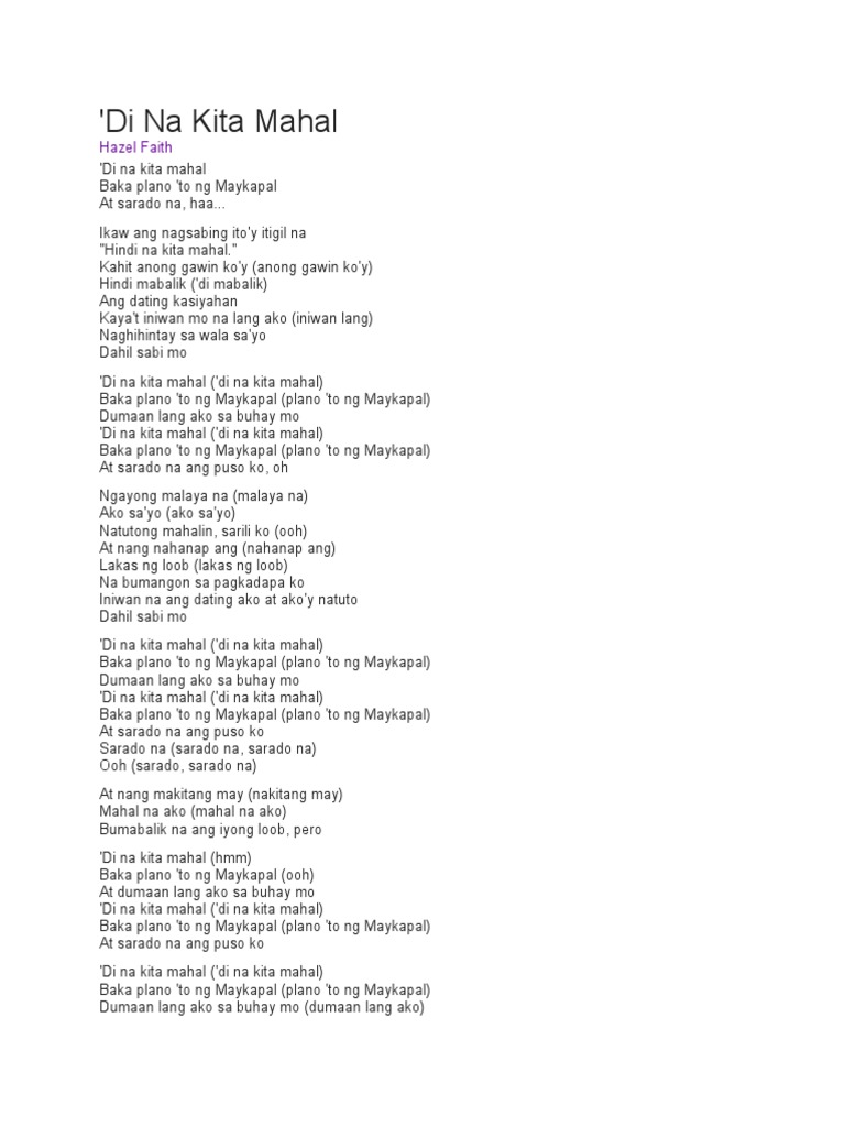 DI NA KITA MAHAL Lyrics | PDF