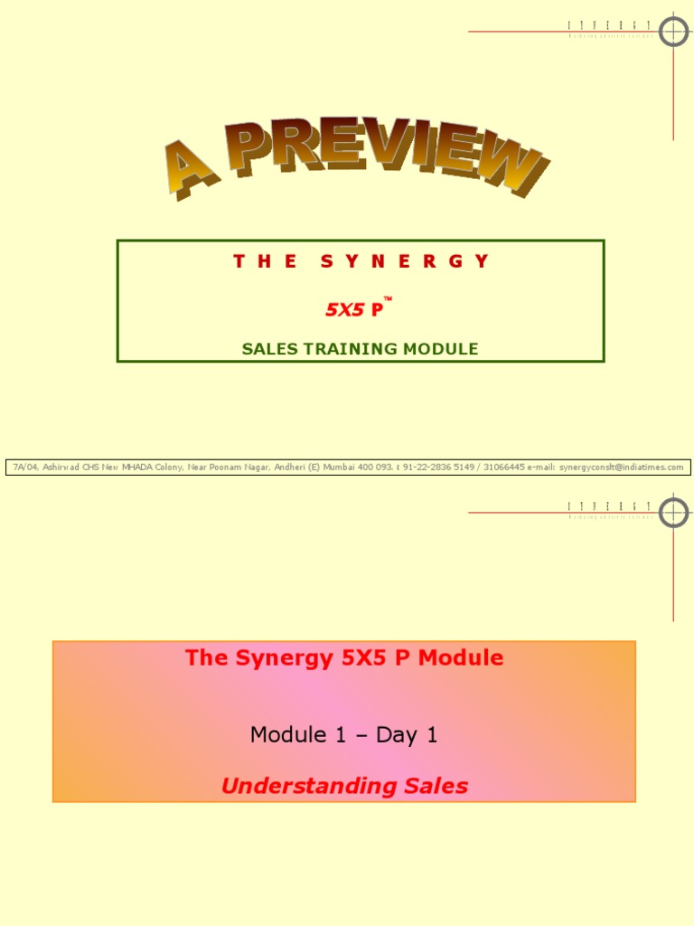T H E S Y N E R G Y: Sales Training Module | PDF | Economies | Business