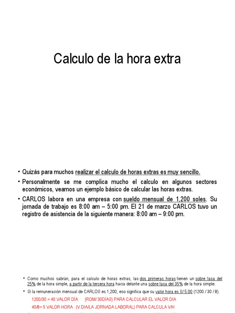Cálculo de Horas Extras Laborales | PDF | Tiempo de trabajo | Salario