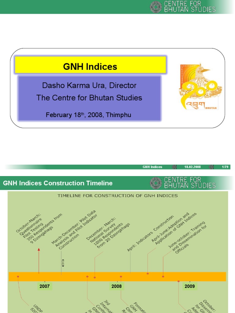 GNH Indices: Dasho Karma Ura, Director The Centre For Bhutan Studies ...