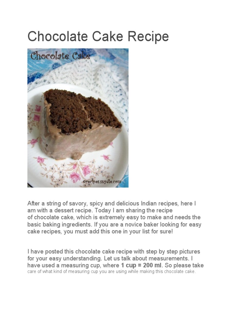 Chocolate Cake Recipe | PDF