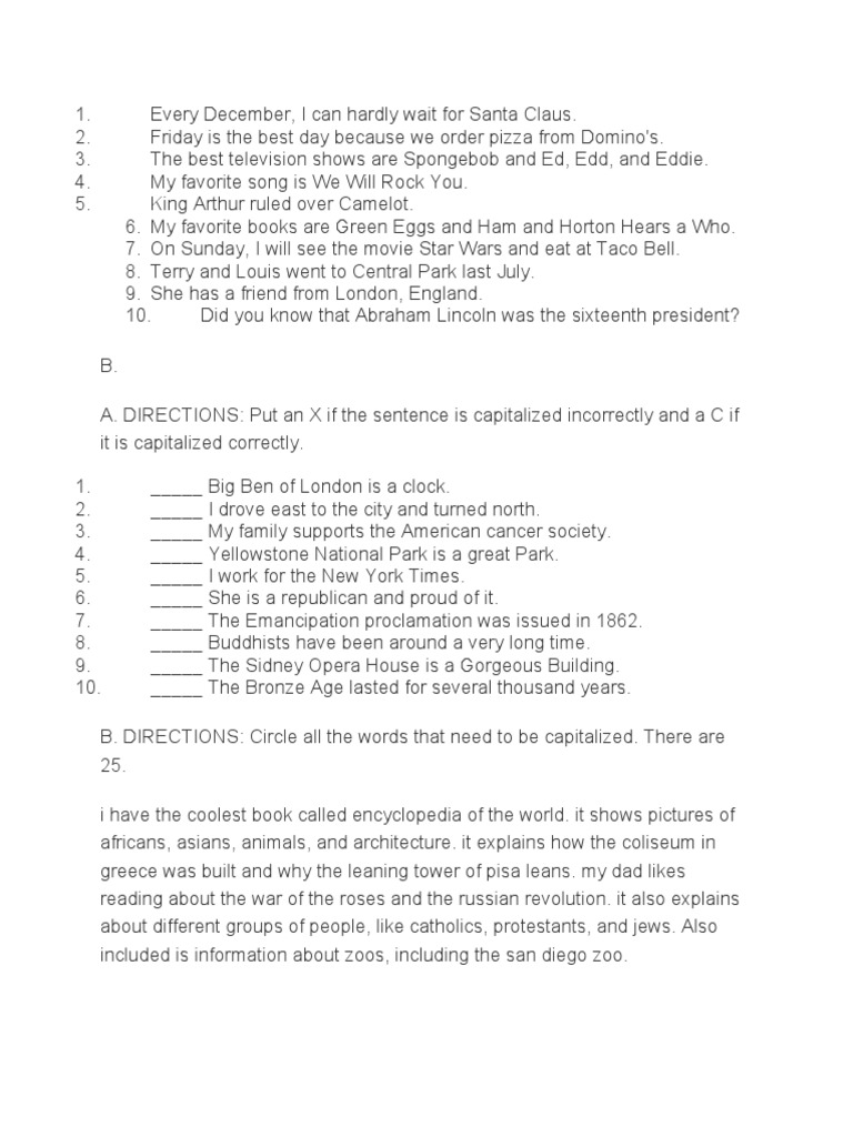 Answer Key Capitalization Quiz | PDF