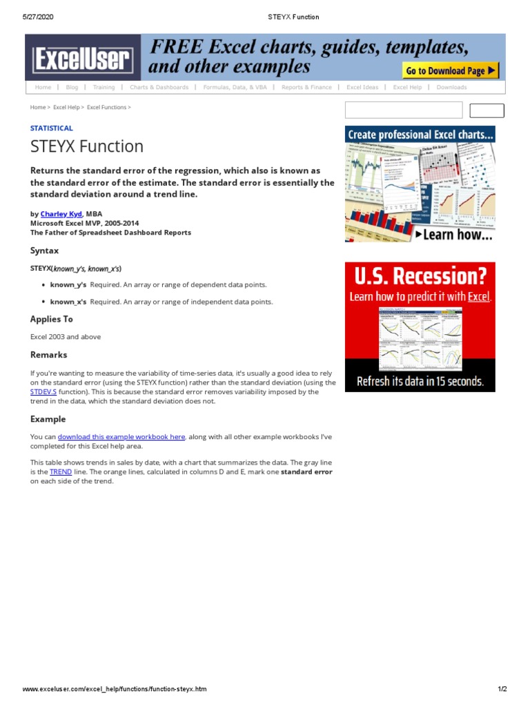 STEYX Function | PDF | Microsoft Excel | Standard Deviation