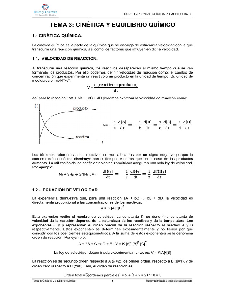 Tema 3 Cinética y Equilibrio Químico | PDF | Catálisis | Equilibrio químico