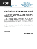 CERTIFICADO PSICOLÓGICO Ejemplo | PDF | Sicología | Salud mental