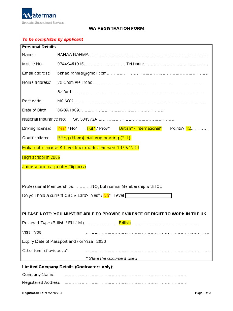 WA Registration Form | PDF | Government And Personhood | Government
