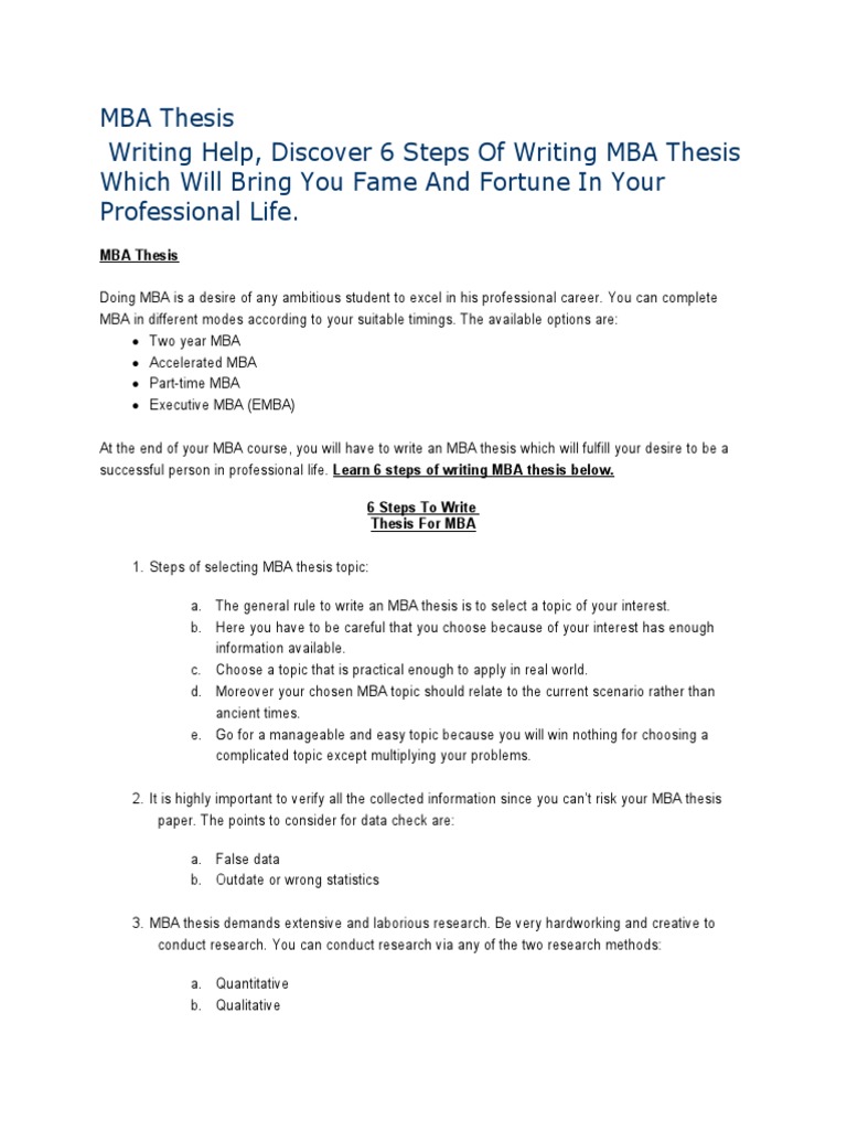 MBA Thesis Writing Guide: 6 Steps | PDF | Master Of Business ...
