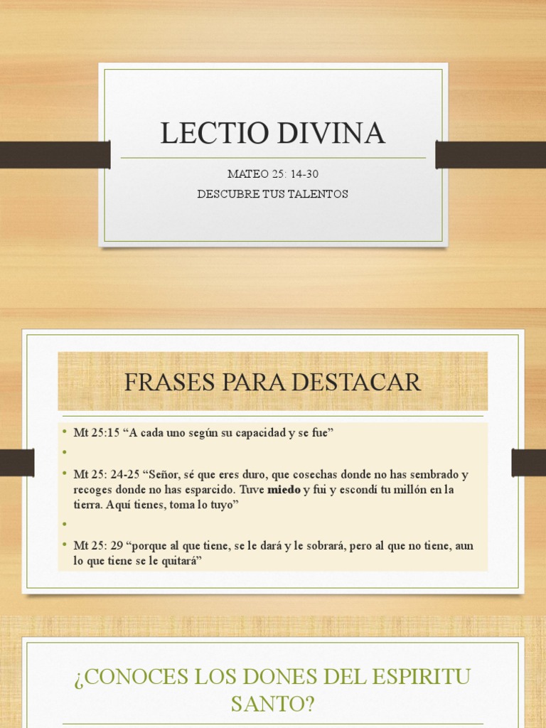 Pasos para la Lectio Divina y Dones del Espíritu | PDF
