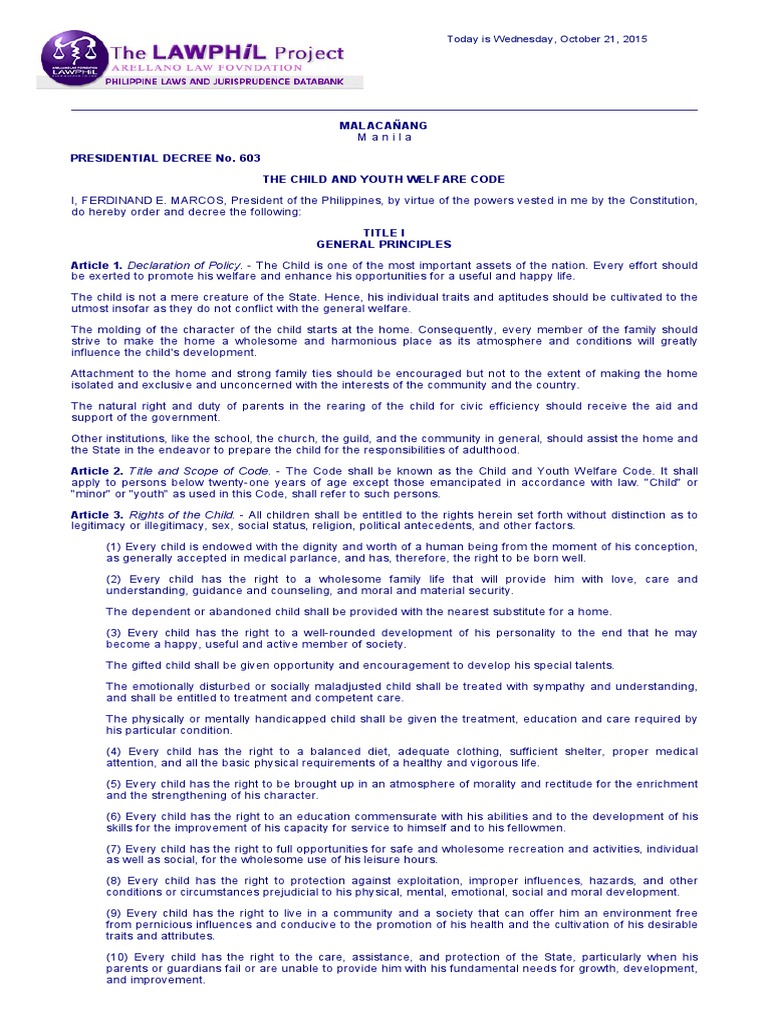 PD 603 | PDF | Legal Guardian | Child Protection