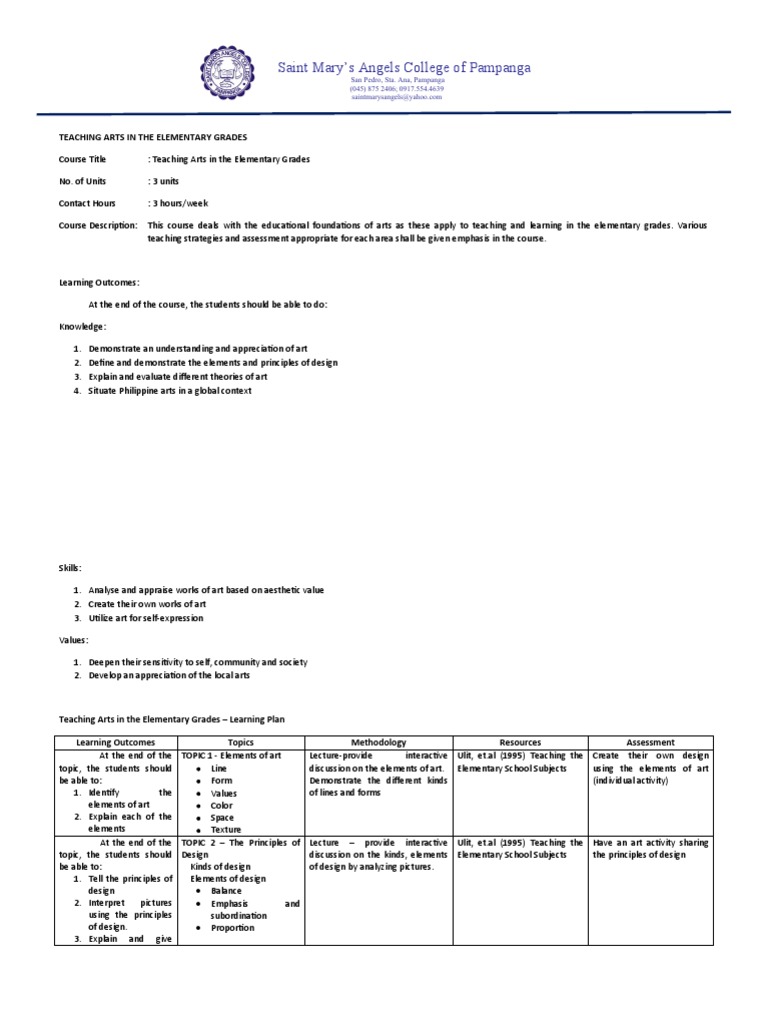 Teaching Arts in The Elementary Grades | PDF | Lesson Plan | Design