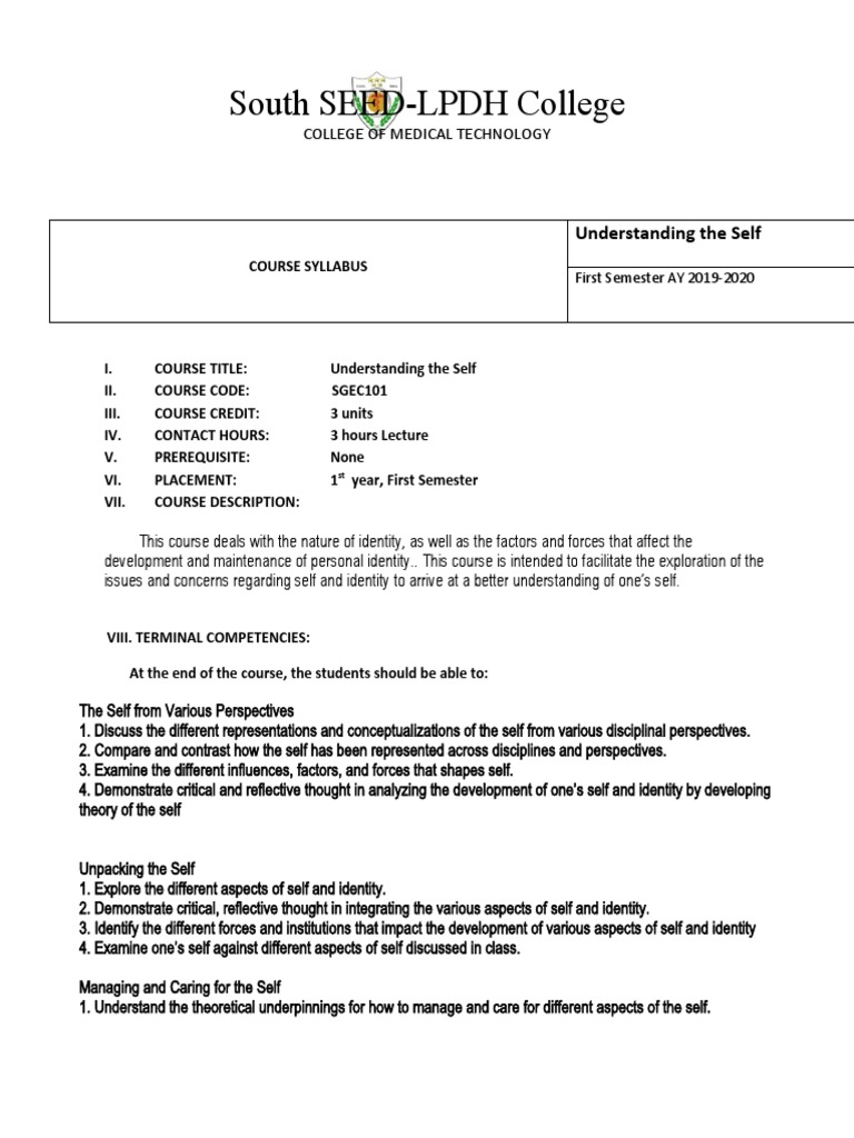 Understanding The Self Syllabus | PDF
