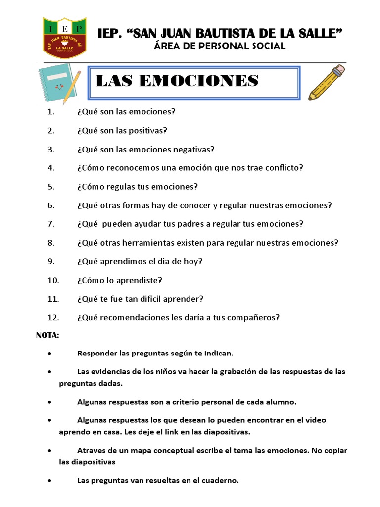Preguntas sobre emociones para niños | PDF | Relaciones personales ...