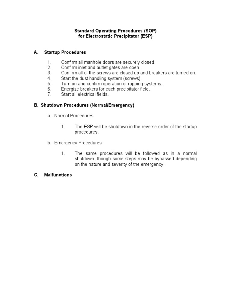 SOP for Electrostatic Precipitator | PDF | Power Engineering | Components