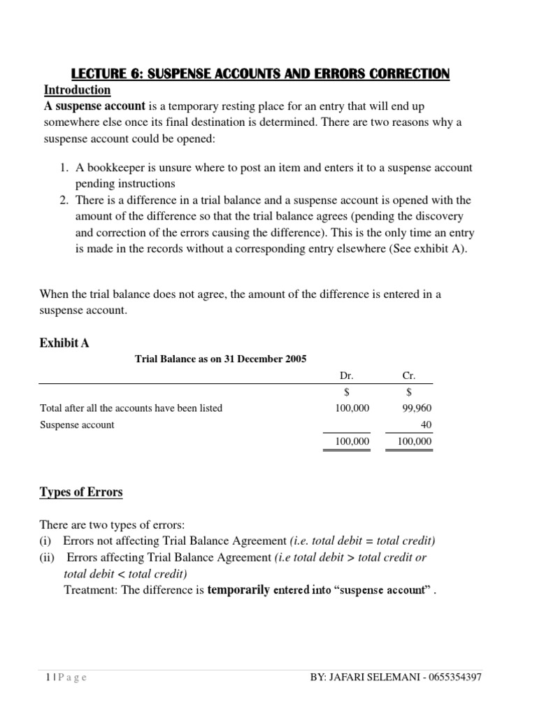 Lecture 6 Suspense Accounts And Error Correction Pdf