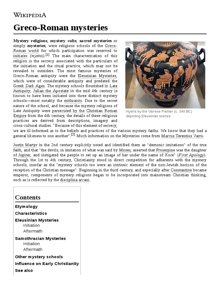 Greco-Roman Mysteries: Mystery Religions, Mystery Cults, Sacred ...