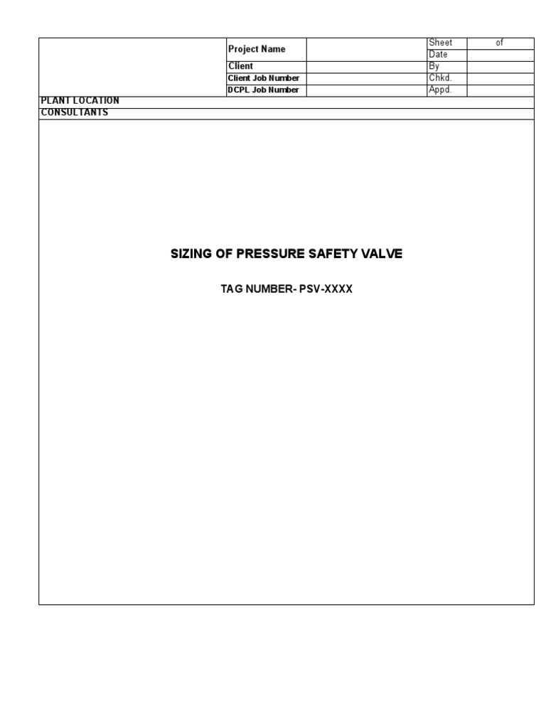 Sizing of Pressure Safety Valve: Project Name Client | PDF | Reynolds ...