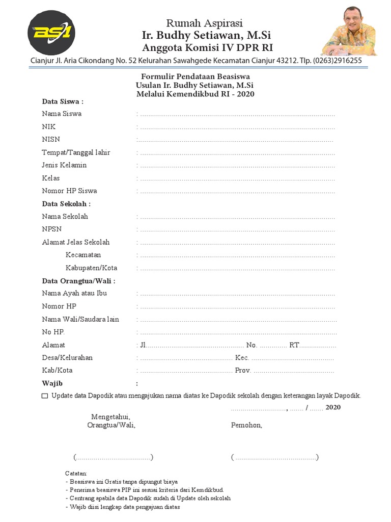 Formulir Beasiswa PIP Hetifah 2019 | PDF